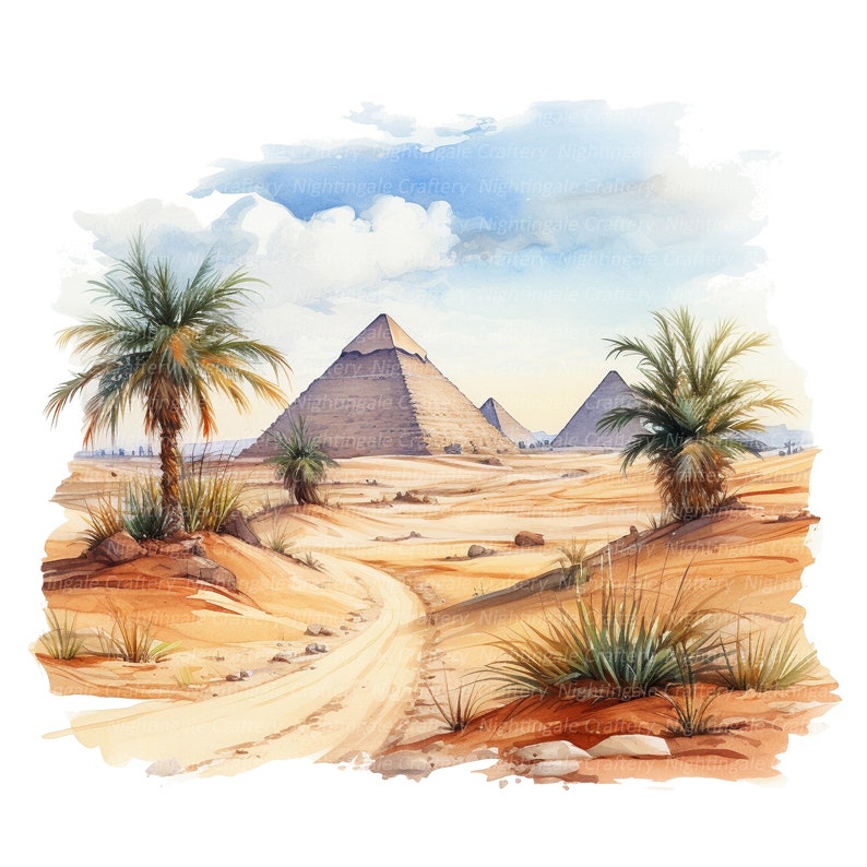 Watercolor Pyramid Landscape Clipart: Desert Scene (digital Download ...