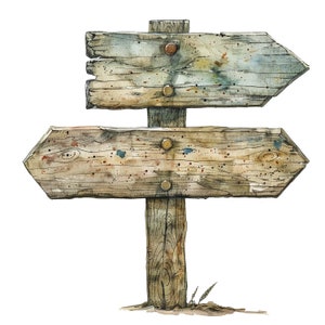 16 Rustic Wood Sign Clipart, Wooden Road Sign, Printable Watercolor ...