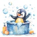 9 Penguin in Bathtub Clipart, Penguin Washing, Printable Watercolor ...
