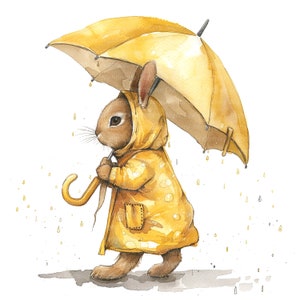 10 Bunny Rainy Clipart, Bunny With Umbrella, Printable Watercolor ...