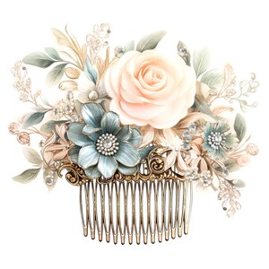 10 Floral Comb Clipart, Vintage Comb, Printable Watercolor Clipart ...