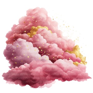 8 Pink Clouds Clipart, Magic Clouds Clipart, Printable Watercolor ...