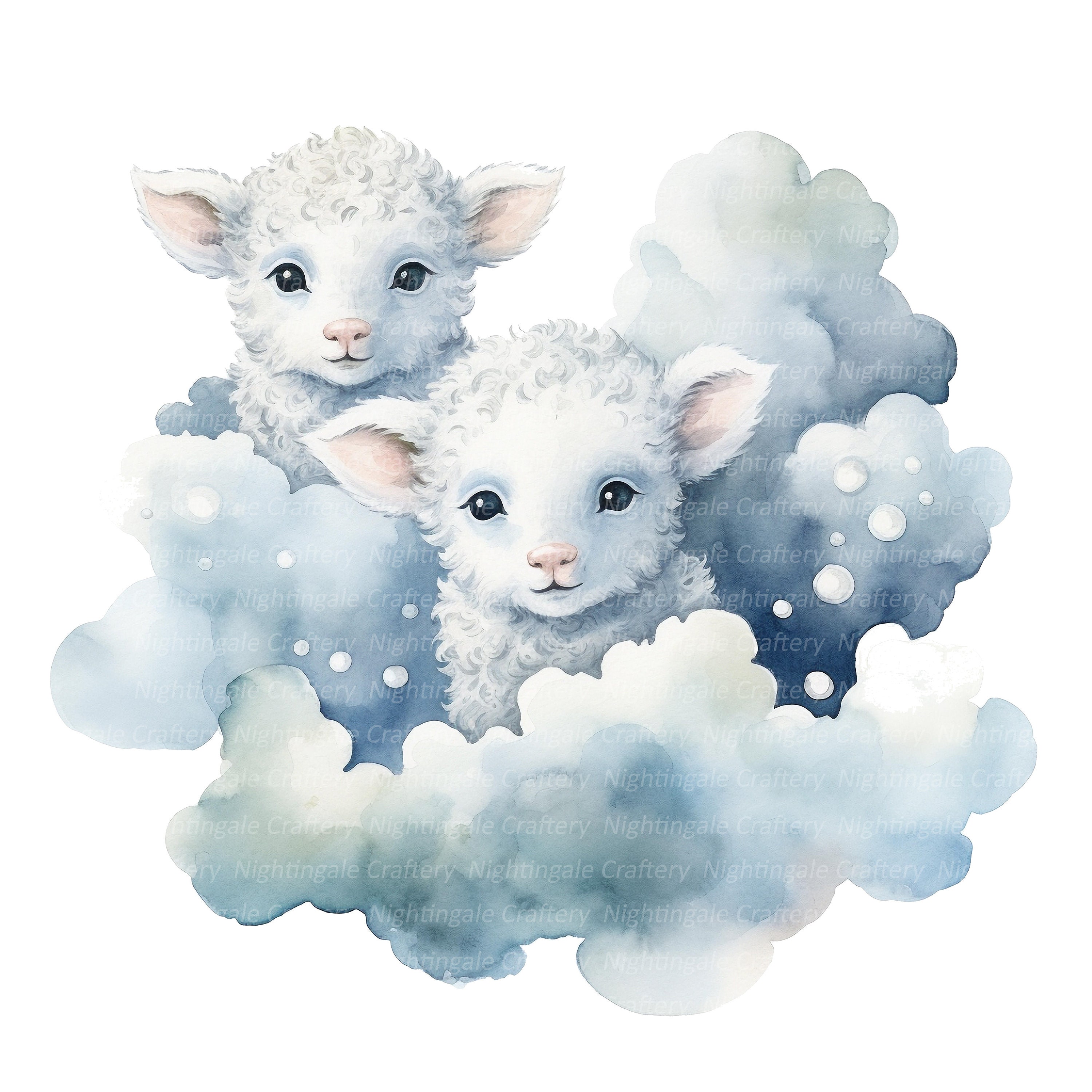 8 Sheep Clouds Clipart, Lamb, Nursery Print, Printable Watercolor ...