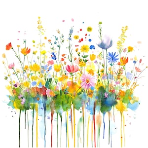 12 Abstract Wildflower Clipart, Wild Flowers Art, Printable Watercolor ...