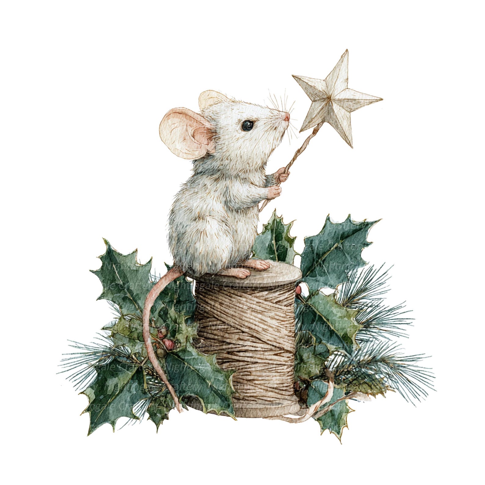 10 Christmas Mouse Clipart, Spool Clipart, Printable Watercolor Clipart ...