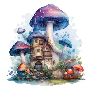 12 Magic Toadstool Fairy House Clipart, Printable Watercolor Clipart ...