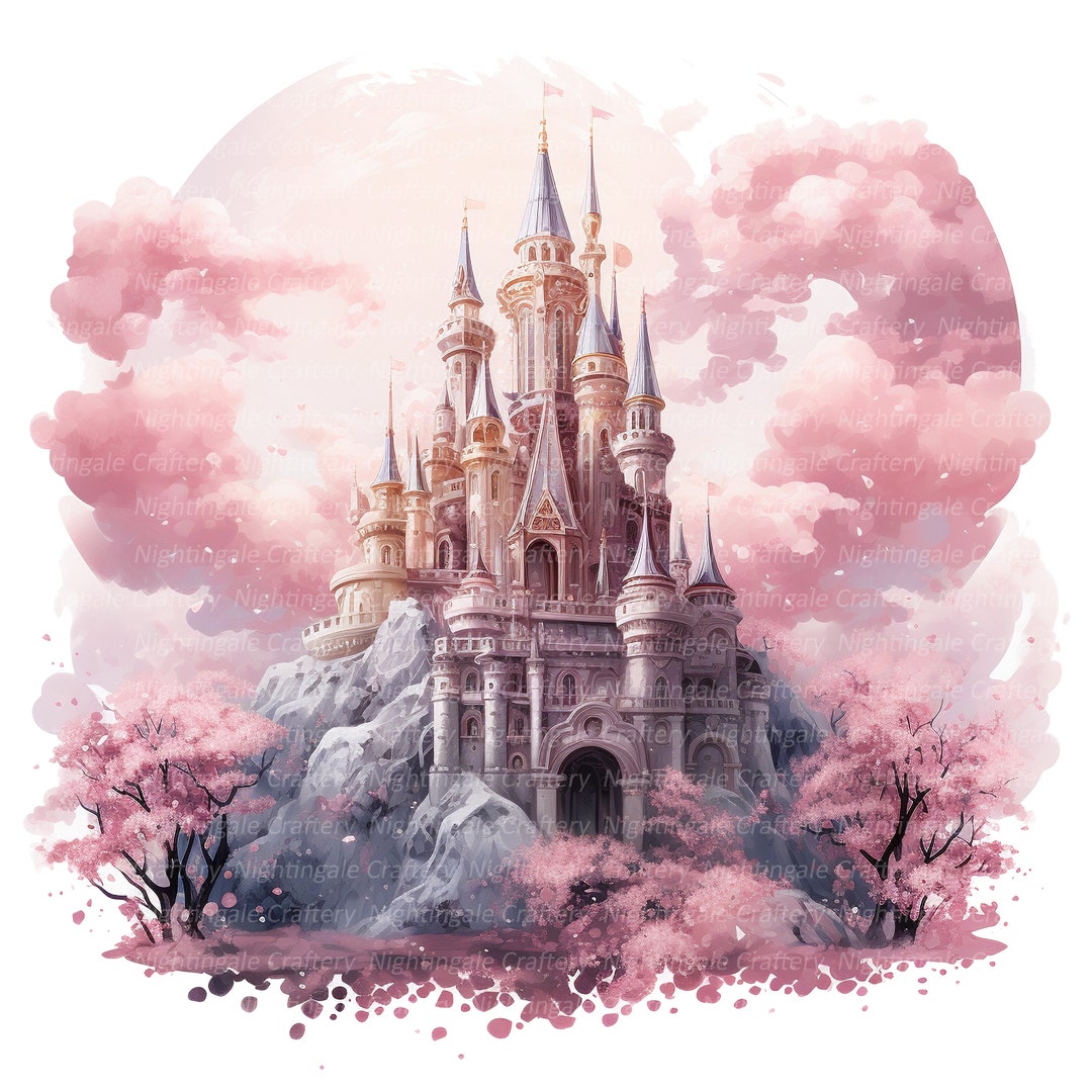 9 Princess Castle Clipart, Castle in Clouds, Printable Watercolor ...