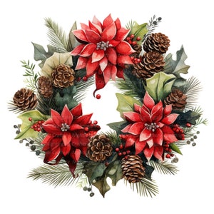 16 Christmas Wreath Clipart, Poinsettia Clipart, Digital Clipart ...