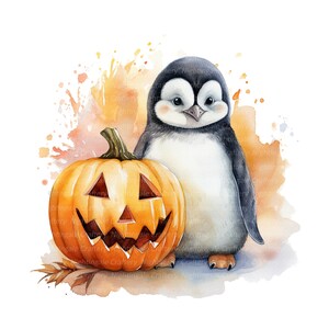 10 Halloween Penguin Clipart, Printable Watercolor Clipart, High ...