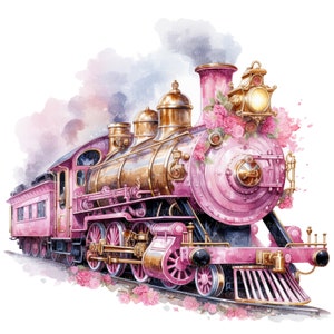 11 Princess Train Clipart, Vintage Steam Train, Printable Watercolor ...