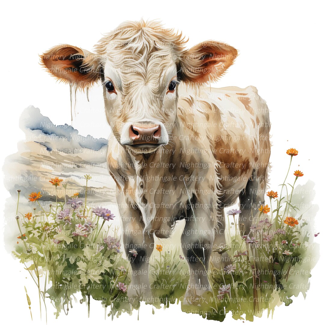 Cow Calf Clipart, Farm Clipart, Printable Watercolor Clipart, 10 High ...