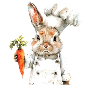 8 Bunny Chef Clipart, Cook Clipart, Printable Watercolor Clipart, High ...