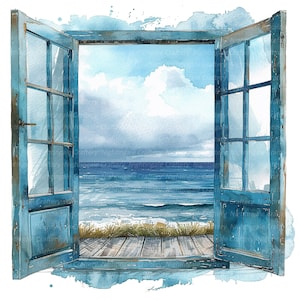12 Window Ocean View Clipart, Window to Sea Clipart, Printable ...