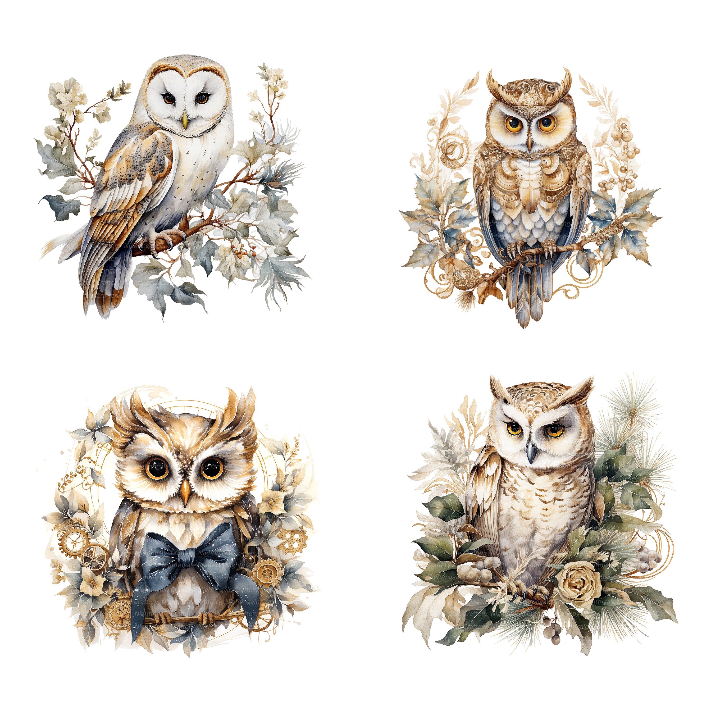16 Christmas Owl, Owl Clipart, Barn Owl Clipart, Digital Clipart ...