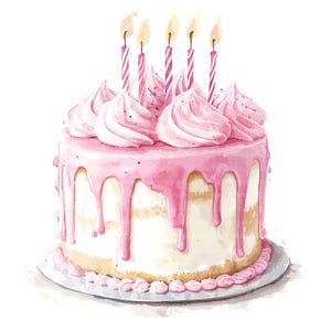 9 Pink Birthday Cake Clipart, Cake Clipart, Printable Watercolor ...