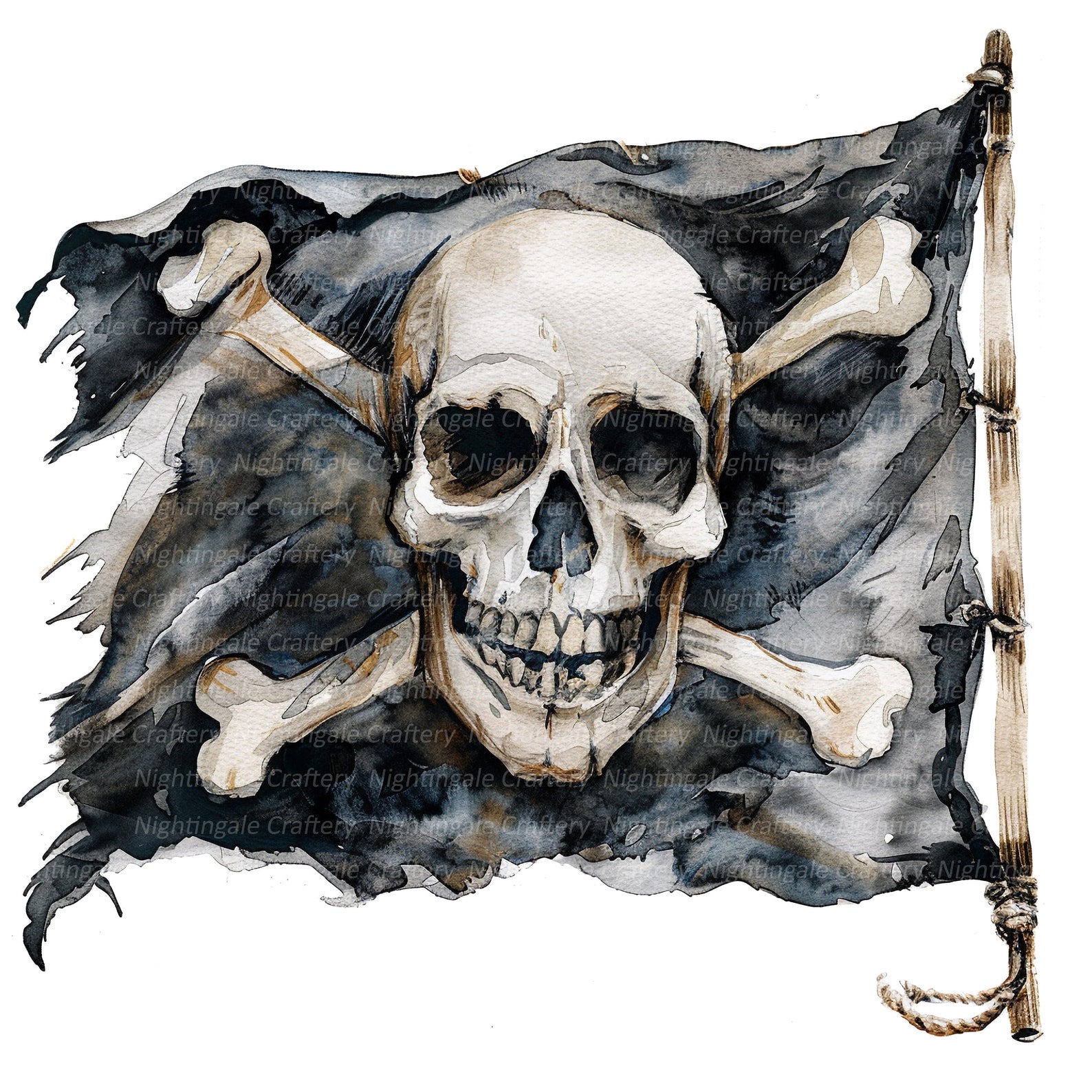 14 Pirate Flag Clipart, Jolly Roger Flag Print, Printable Watercolor ...
