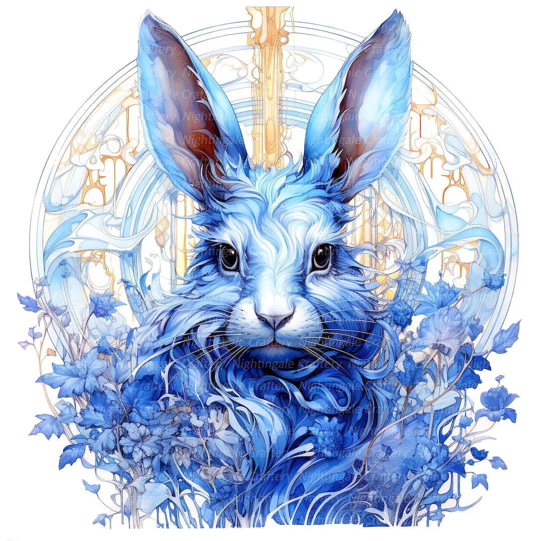 10 Abstract Bunny Clipart Blue Rabbit Printable Watercolor - Etsy