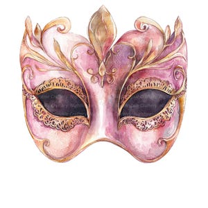 10 Pink Mask Clipart, Carnival Mask, Lace, Printable Watercolor Clipart ...