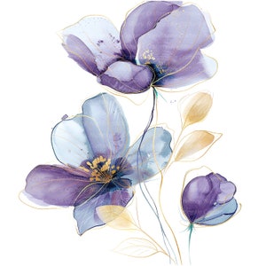 10 Abstract Flowers Clipart, Purple Flowers, Printable Watercolor ...