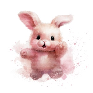 12 Pink Fluffy Bunny Clipart, Rabbit Clipart, Printable Watercolor ...