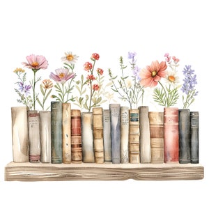 14 Floral Bookshelf Clipart, Floral Book Shelf, Printable Watercolor ...