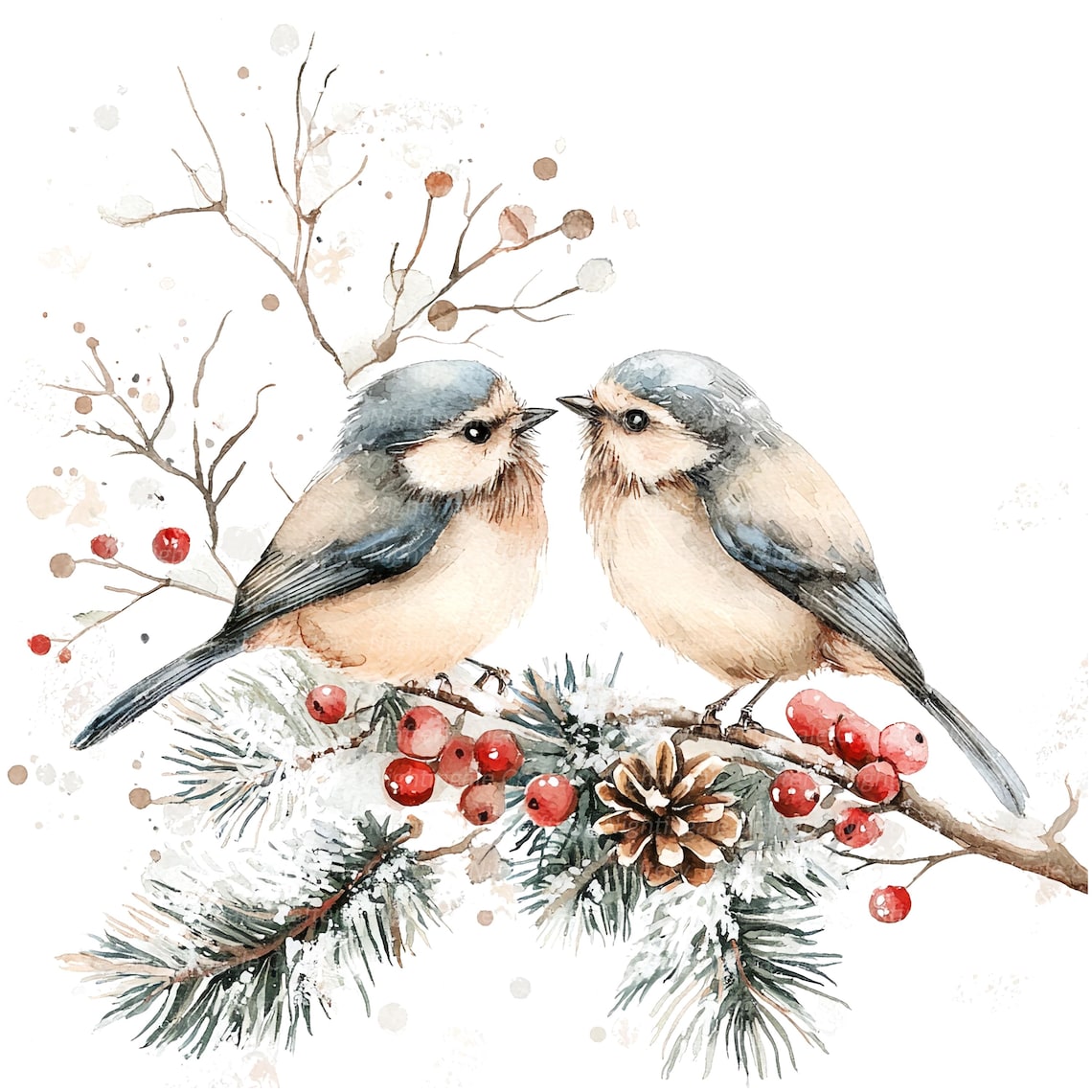 10 Christmas Birds Clipart, Red Cardinal, Robin, Printable Watercolor ...