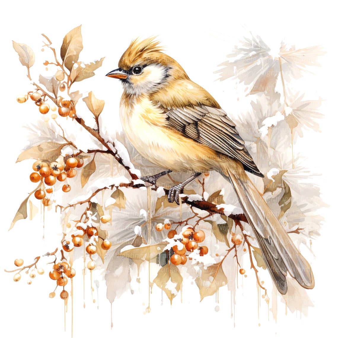 12 Christmas Birds Clipart, Gold Theme, Robin, Printable Watercolor ...