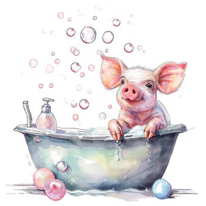 10 Piglet in Bathtub Clipart, Piglet Washing, Printable Watercolor ...