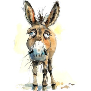 10 Cartoon Donkey Clipart, Grumpy Donkey, Printable Watercolor Clipart ...