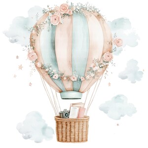 12 Nursery Hot Air Balloon Clipart, Traveling Clipart, Printable ...