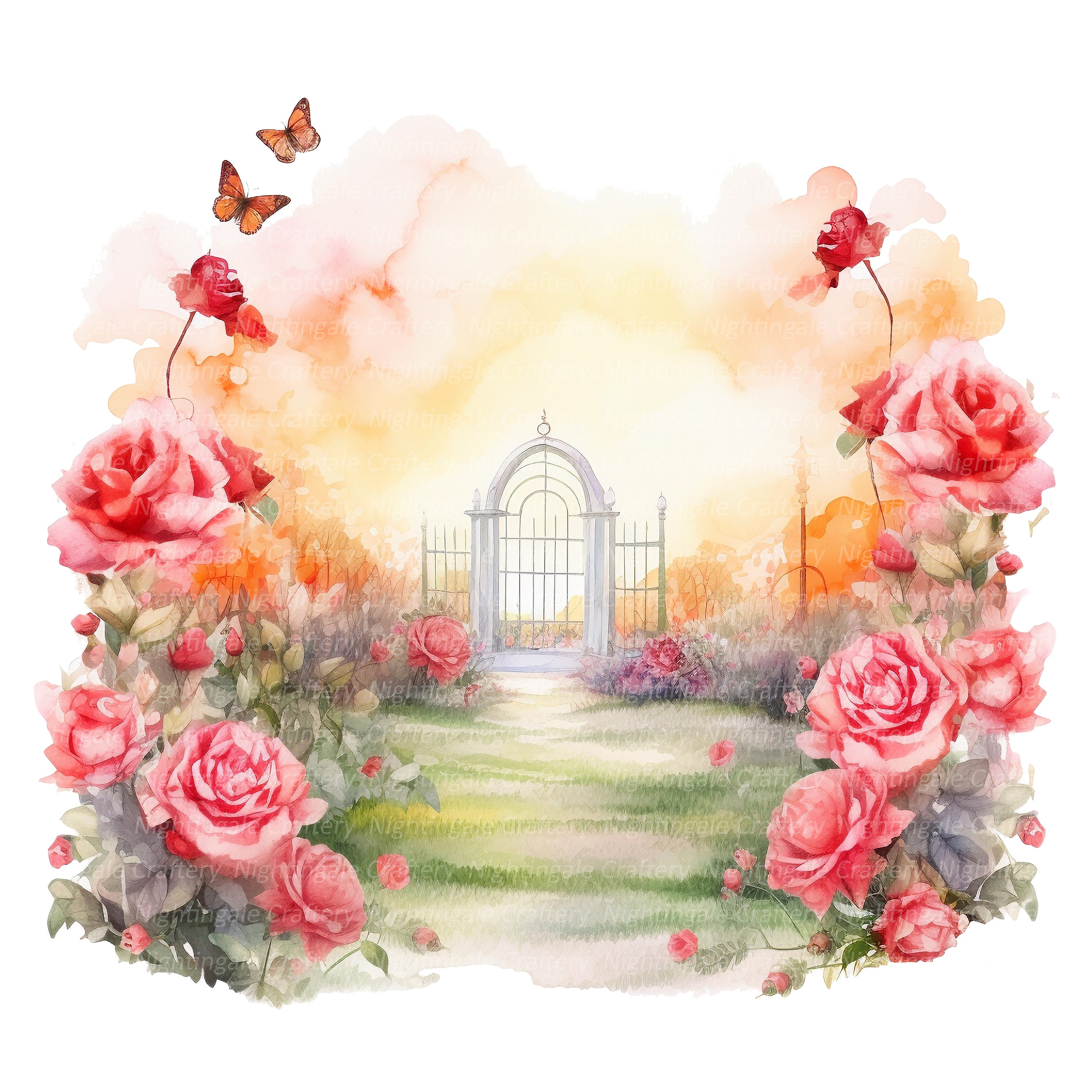 12 Rose Garden Clipart Sunset Over Garden Printable - Etsy