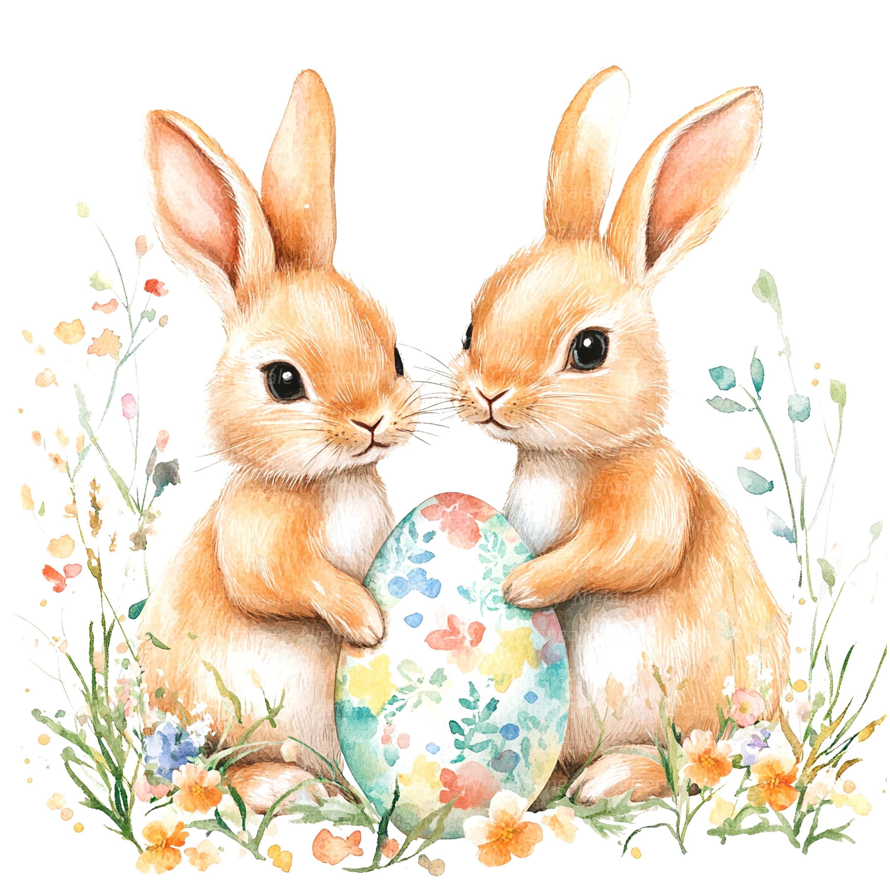14 Easter Bunnies and Egg Clipart, Easter Clipart, Printable Watercolor ...