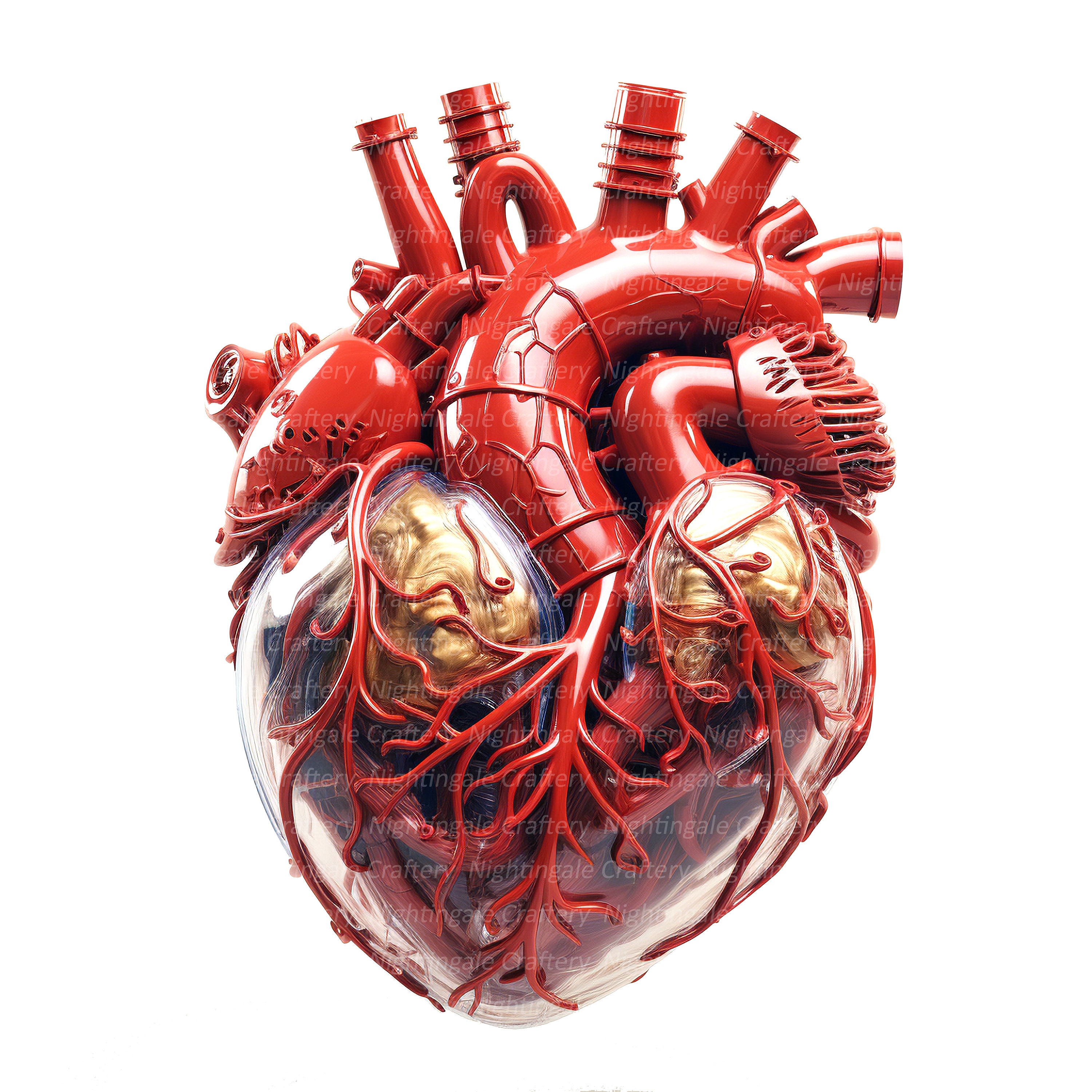 12 Artifical Human Heart Clipart, Steampunk, Printable Watercolor ...