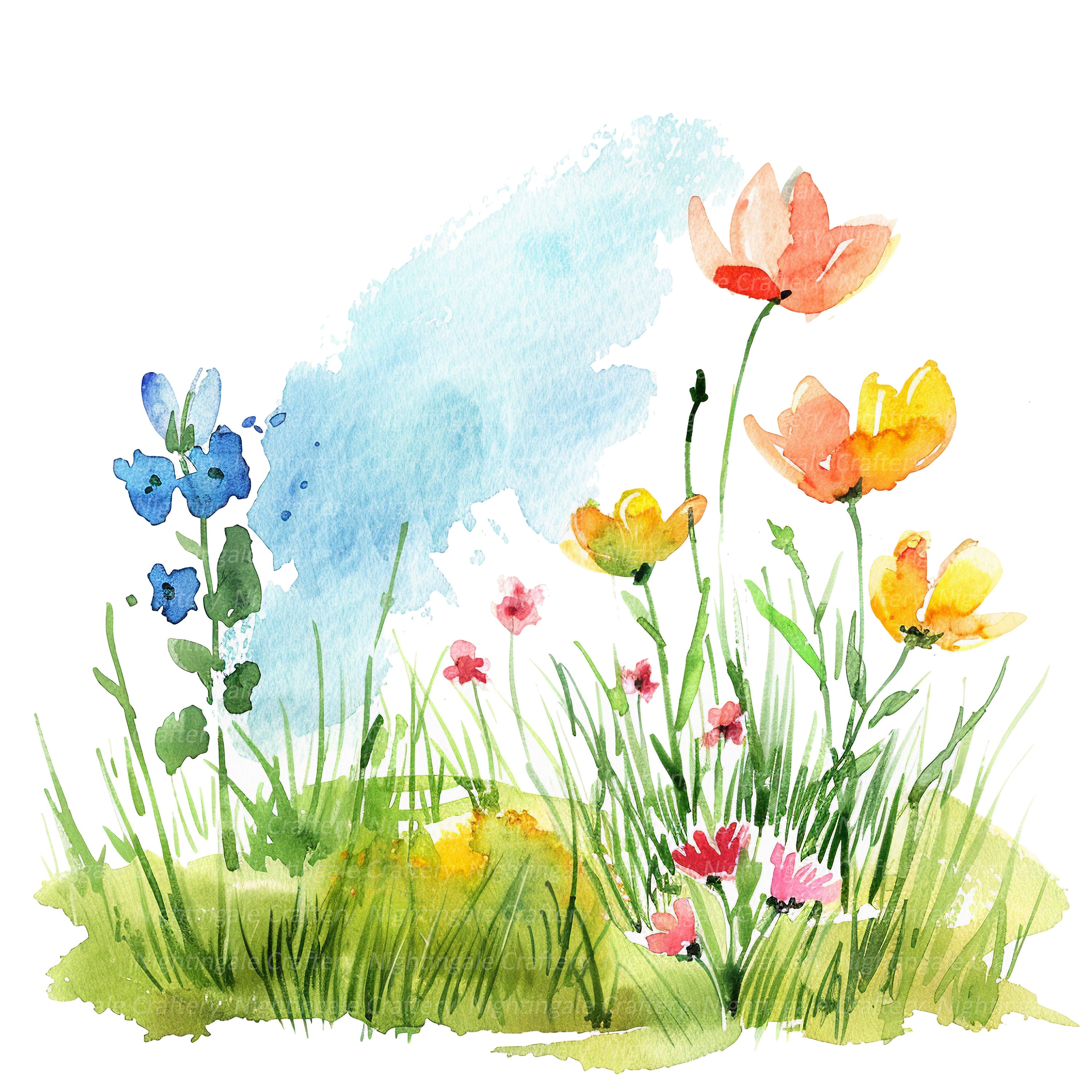 10 Spring Landscape Clipart, Spring Flowers, Printable Watercolor ...