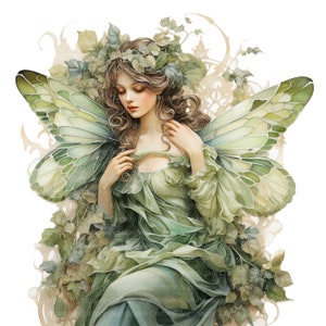 8 Forest Fairy Clipart, Fairies Clipart, Green, Printable Watercolor ...