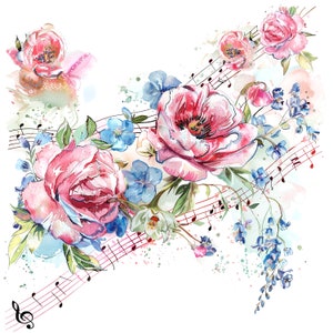 12 Floral Music Notes Clipart Set 2, Music Clipart, Printable ...