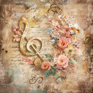 18 Floral Music Notes Background Papers, 12 X 12 Digital Paper Pack ...