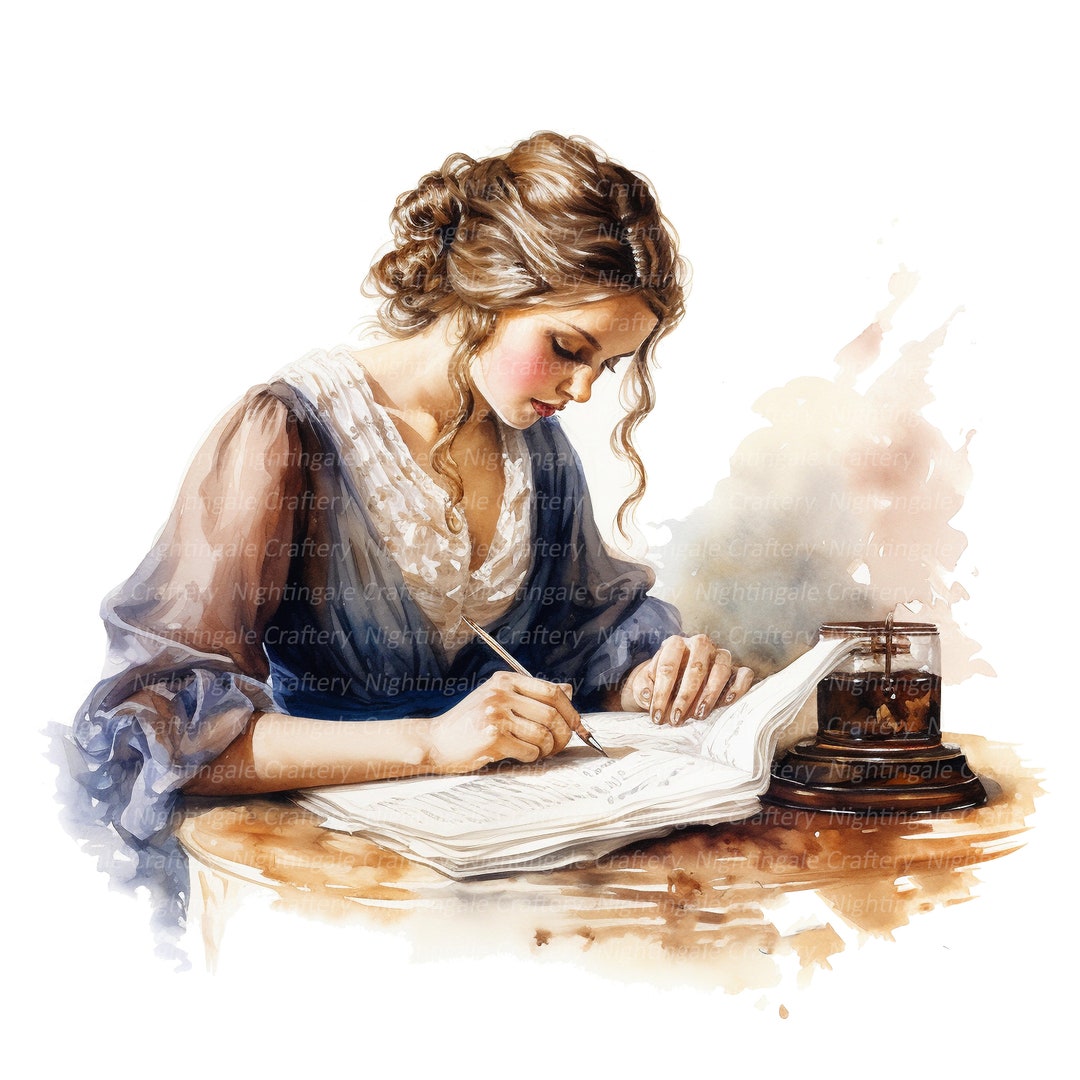 14 Woman Writing Clipart, Writer Clipart, Printable Watercolor Clipart ...