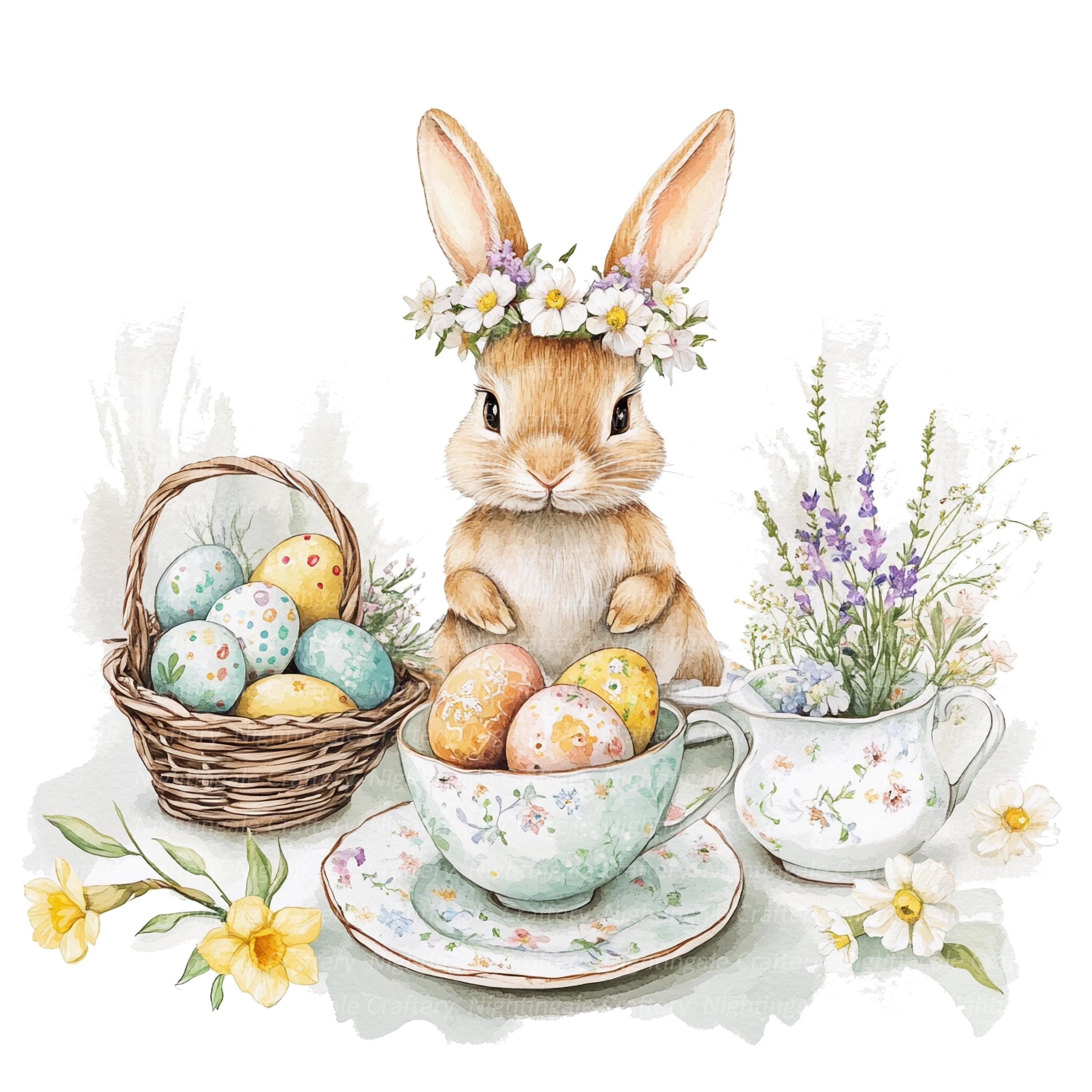 12 Easter Clipart, Spring Tea Party Clipart, Printable Watercolor ...