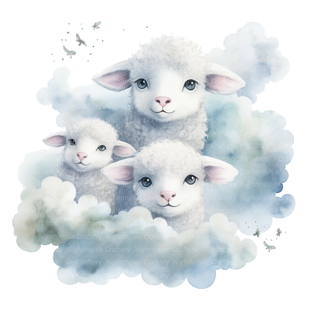 8 Sheep Clouds Clipart, Lamb, Nursery Print, Printable Watercolor ...