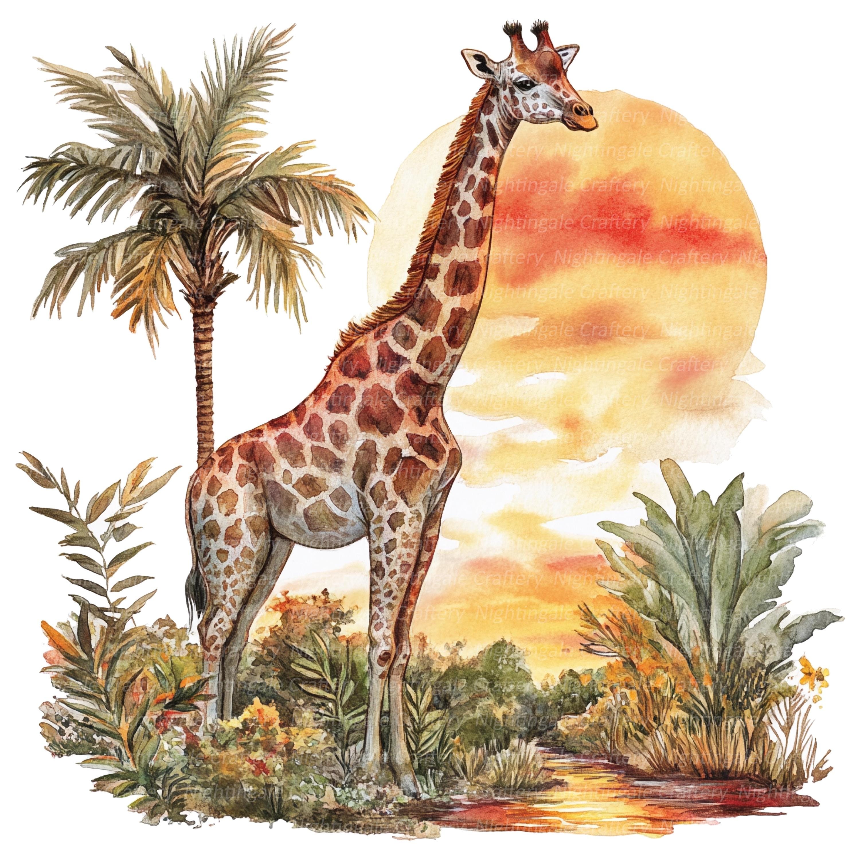 10 Giraffe Clipart, Watercolor Giraffe, Printable Watercolor Clipart ...