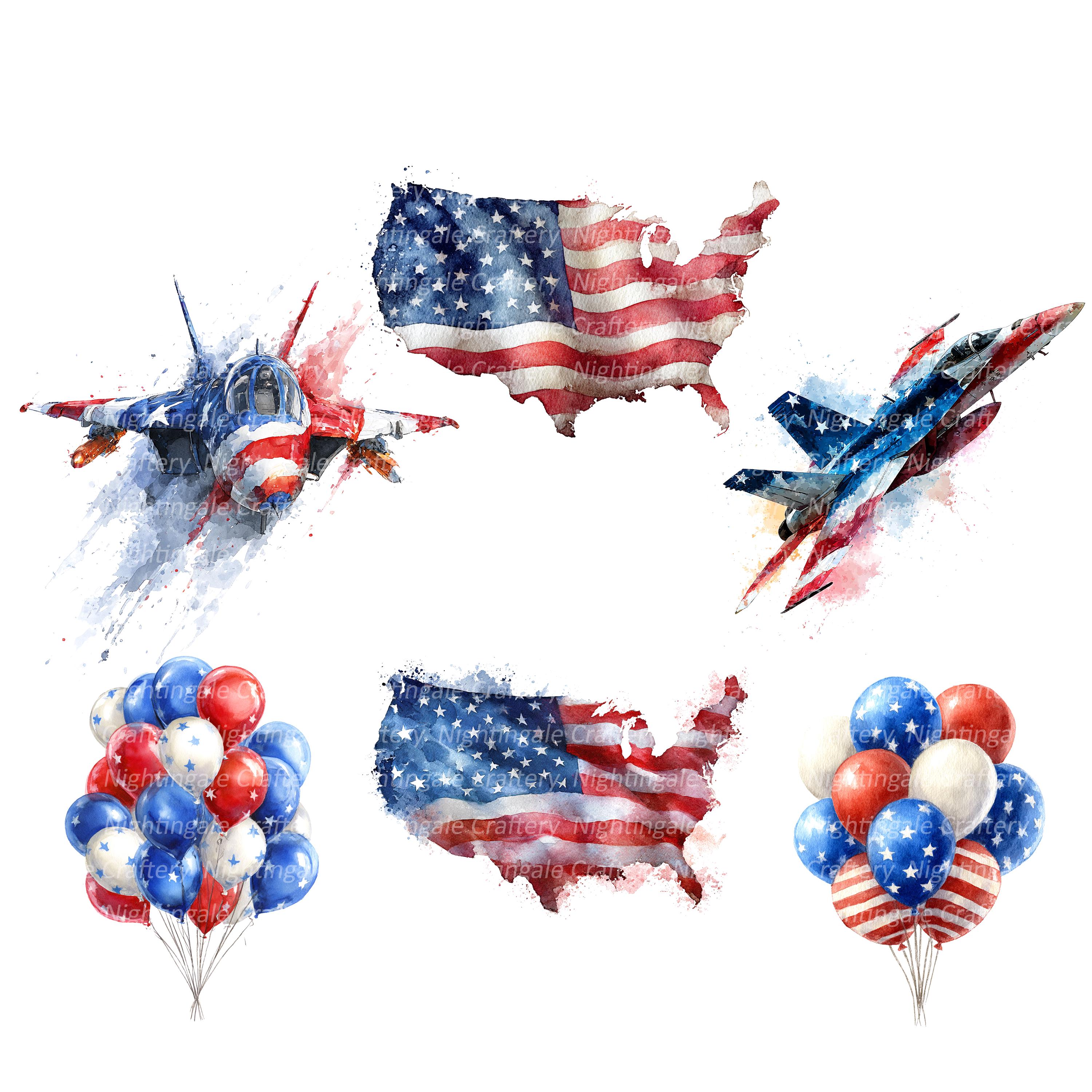 50 PNG USA Flag Clipart, Patriotic Clip Art, Printable Watercolor ...