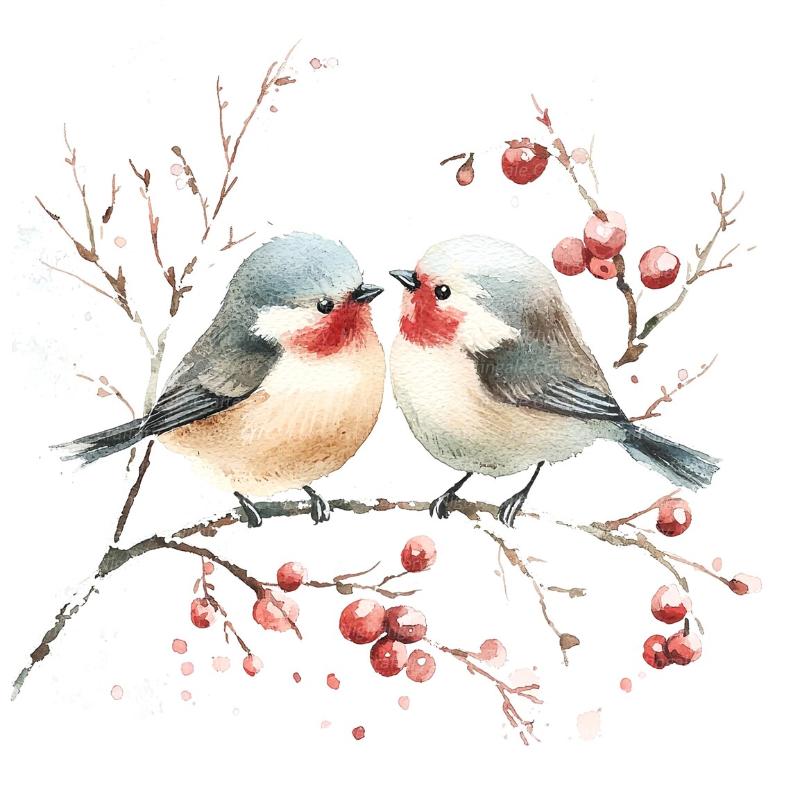 10 Christmas Birds Clipart, Red Cardinal, Robin, Printable Watercolor ...