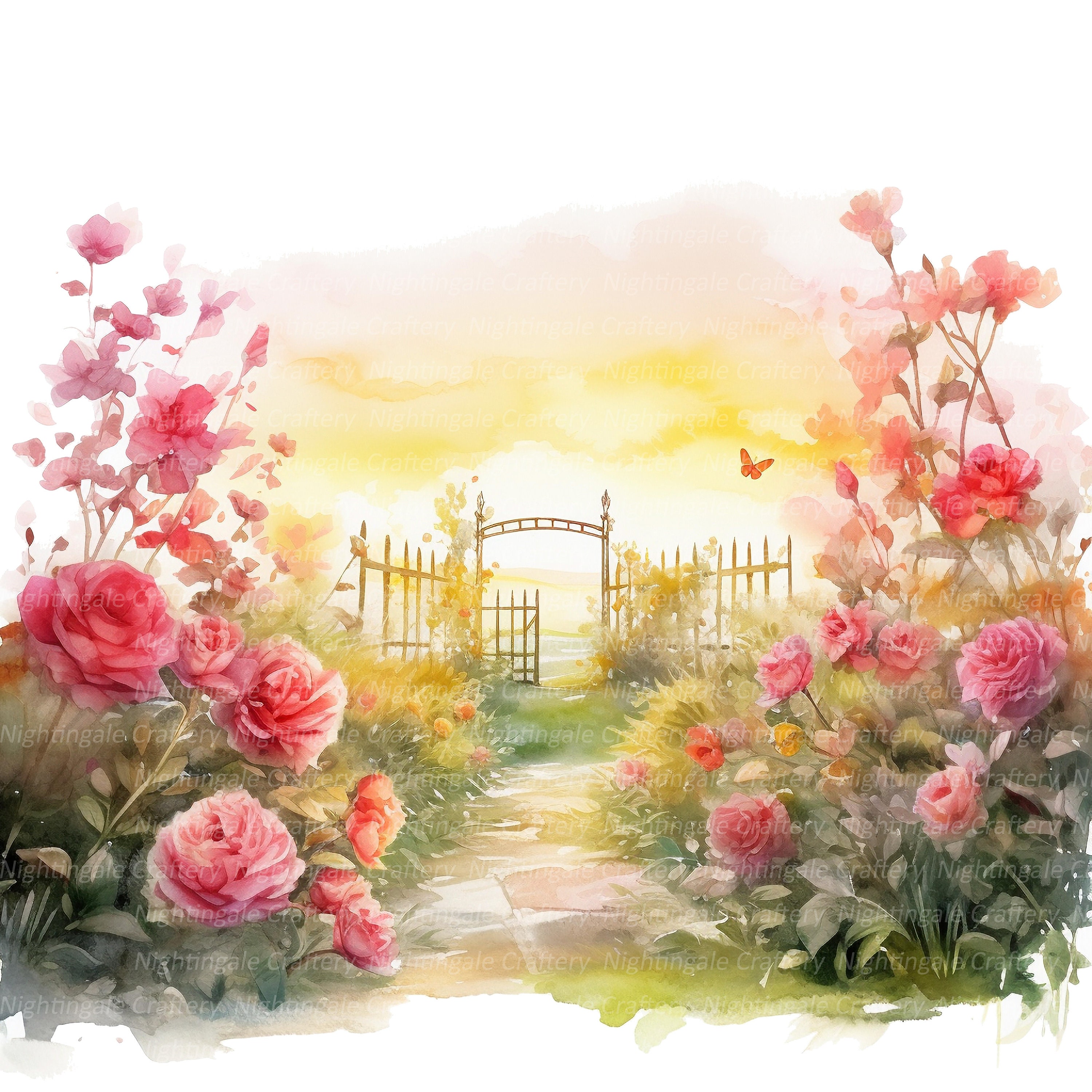 12 Rose Garden Clipart Sunset Over Garden Printable - Etsy