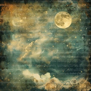 18 Vintage Moon Stars Background Papers, 12 X 12 Digital Paper Pack ...