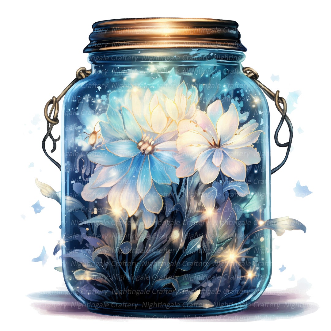 10 Enchanted Fairy Jar Clipart, Floral Jar, Printable Watercolor ...