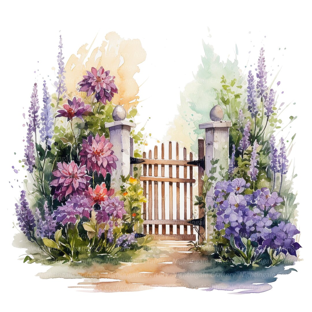 15 Floral Garden Gates Clipart, Flower Gates, Printable Watercolor ...