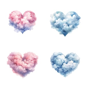 16 Watercolor Heart Clipart, Cloud Shaped Heart, Digital Clipart ...