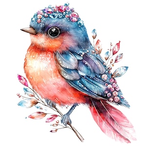 10 Jeweled Birds Clipart, Printable Bird, Printable Watercolor Clipart ...