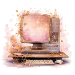 10 Pink Luxury Computer Clipart, PC Clipart, Printable Watercolor ...